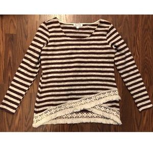 entro | Sweaters | Entro Striped Sweater Crochet Trim | Poshmark